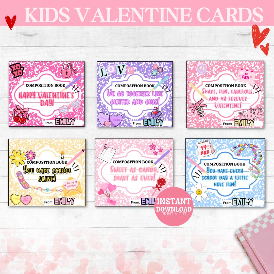 Editable Kids Valentine Cards | Composition Notebook Valentine's Day ...