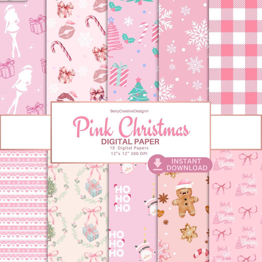 Pink Digital Paper,seamless Pattern, Girly Pink Christmas Digital Paper ...