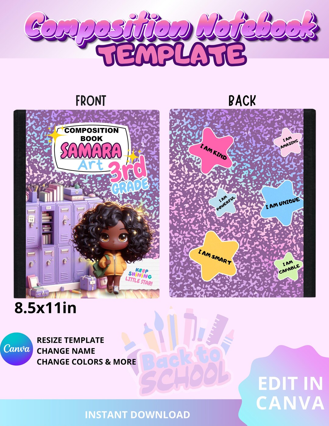 Printable Composition Notebook Cover, African American Cute Girl ...