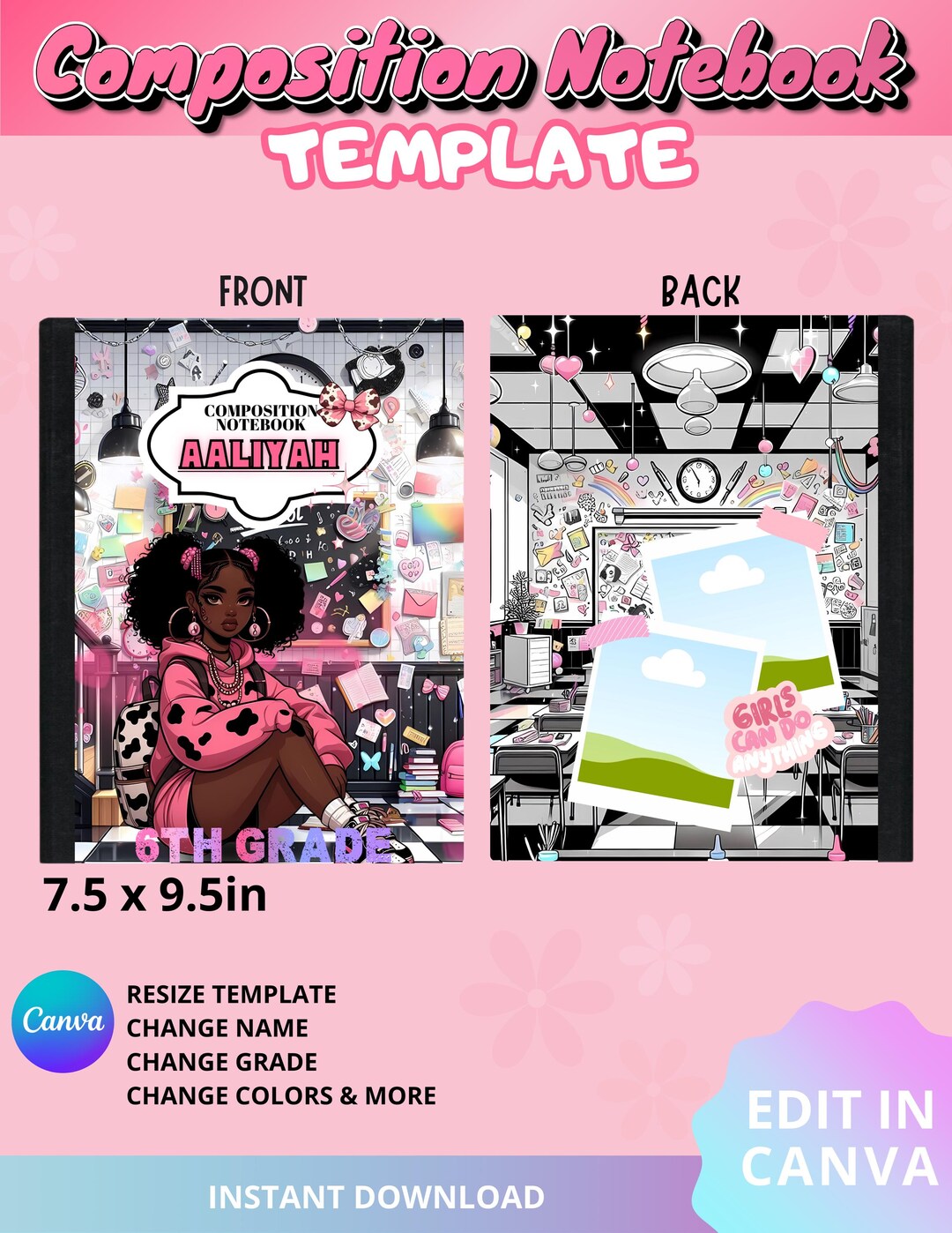 Pink Cow Print Composition Notebook Template,animal Print, Back to ...