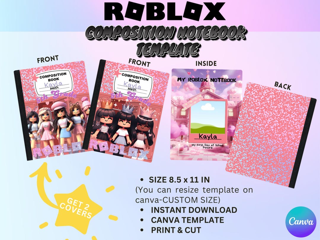 Roblox Composition Notebook Template, Pink Roblox Girls,elementary ...