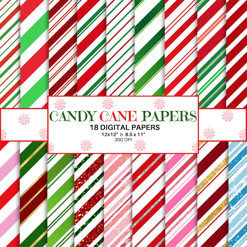 Christmas Digital Paper,white Red Candy Cane Stripes Digital Paper ...