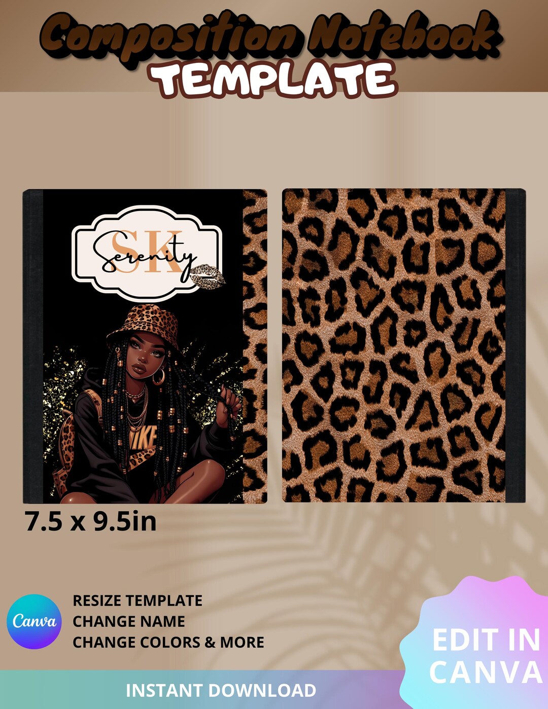 Leopard Print Girl Composition Notebook Template,leopard Print, Back to ...