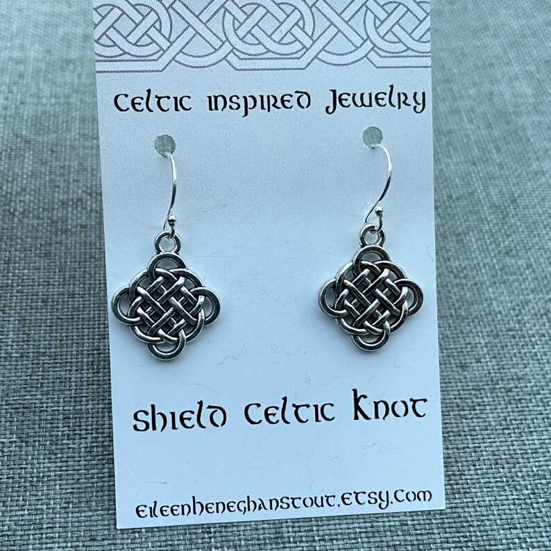 Celtic Shield Knot Earrings. Irish Jewelry Silver Dangle. Book of Kells ...