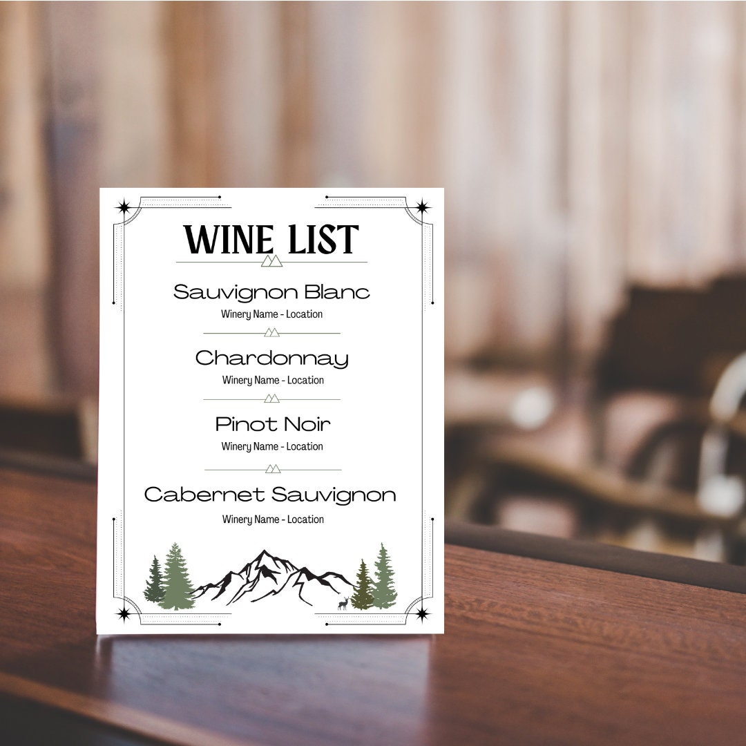 Printable Beer & Wine Menu Template - Bar Menu With Mountain Design ...