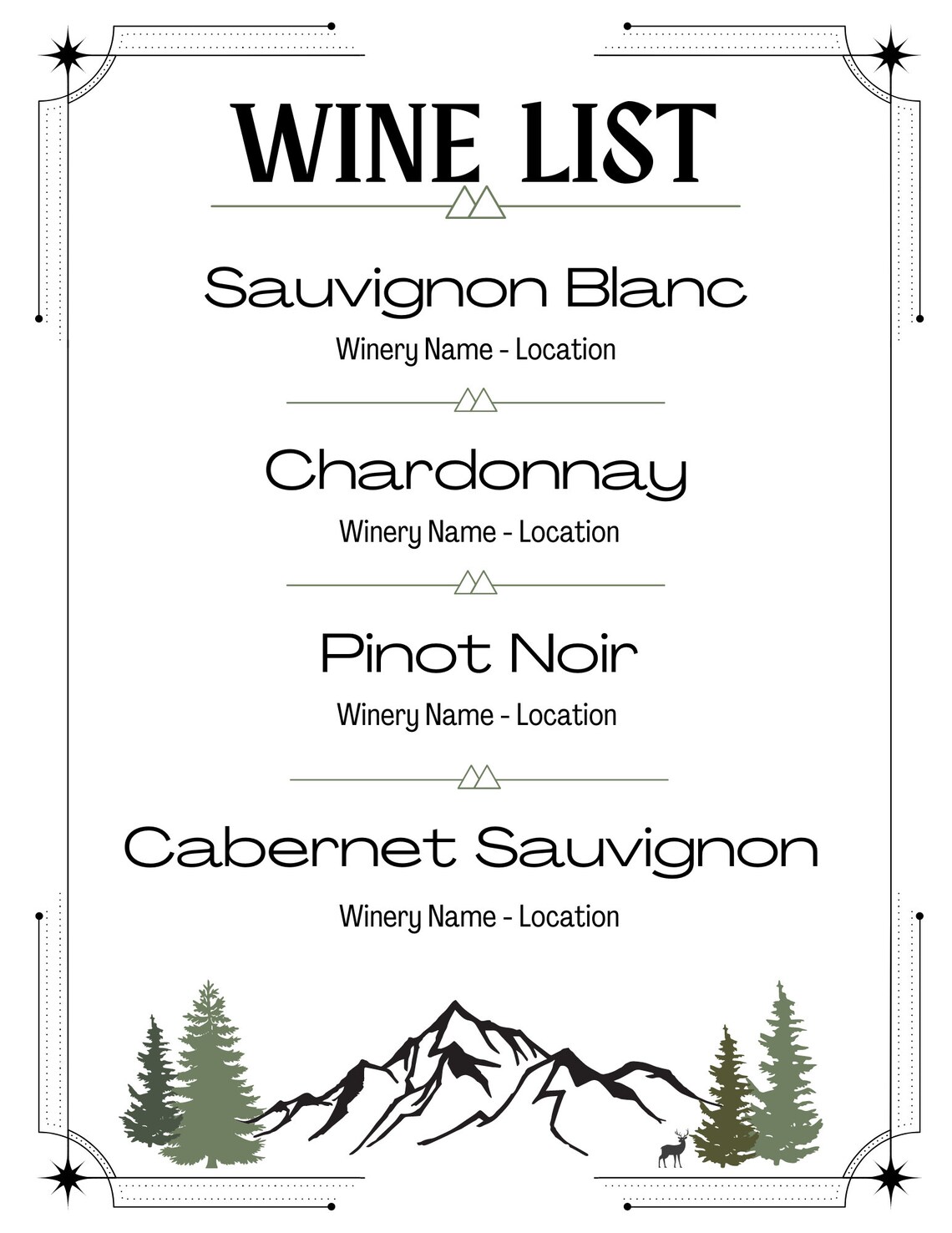 Printable Beer & Wine Menu Template - Bar Menu With Mountain Design ...