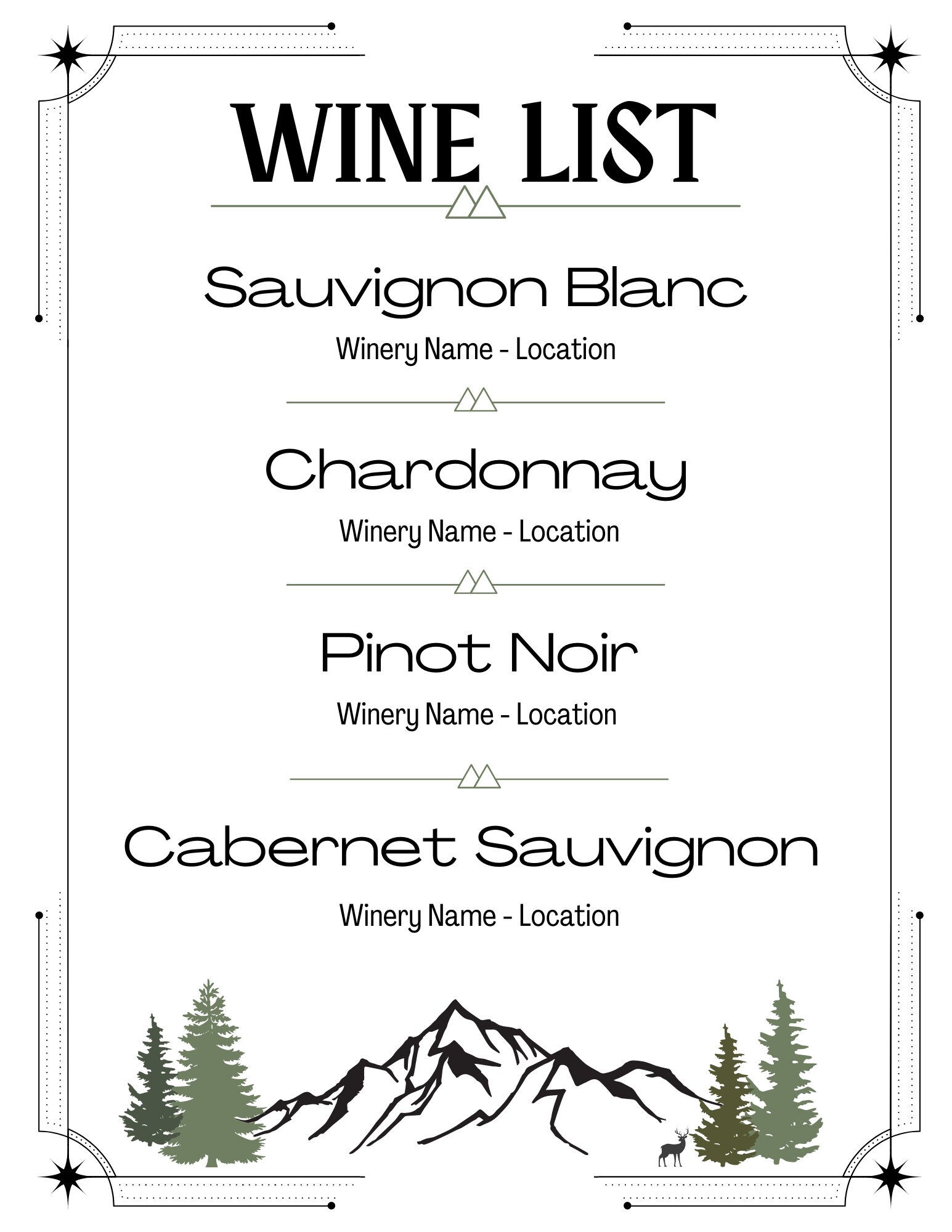 Printable Beer & Wine Menu Template - Bar Menu With Mountain Design ...