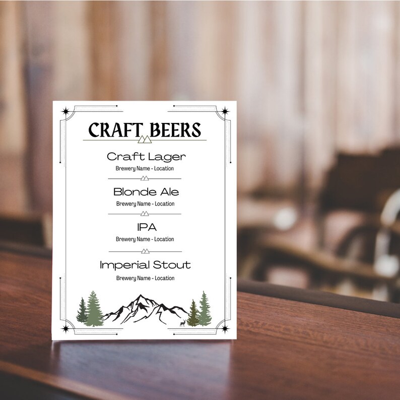 Printable Beer & Wine Menu Template - Bar Menu With Mountain Design ...