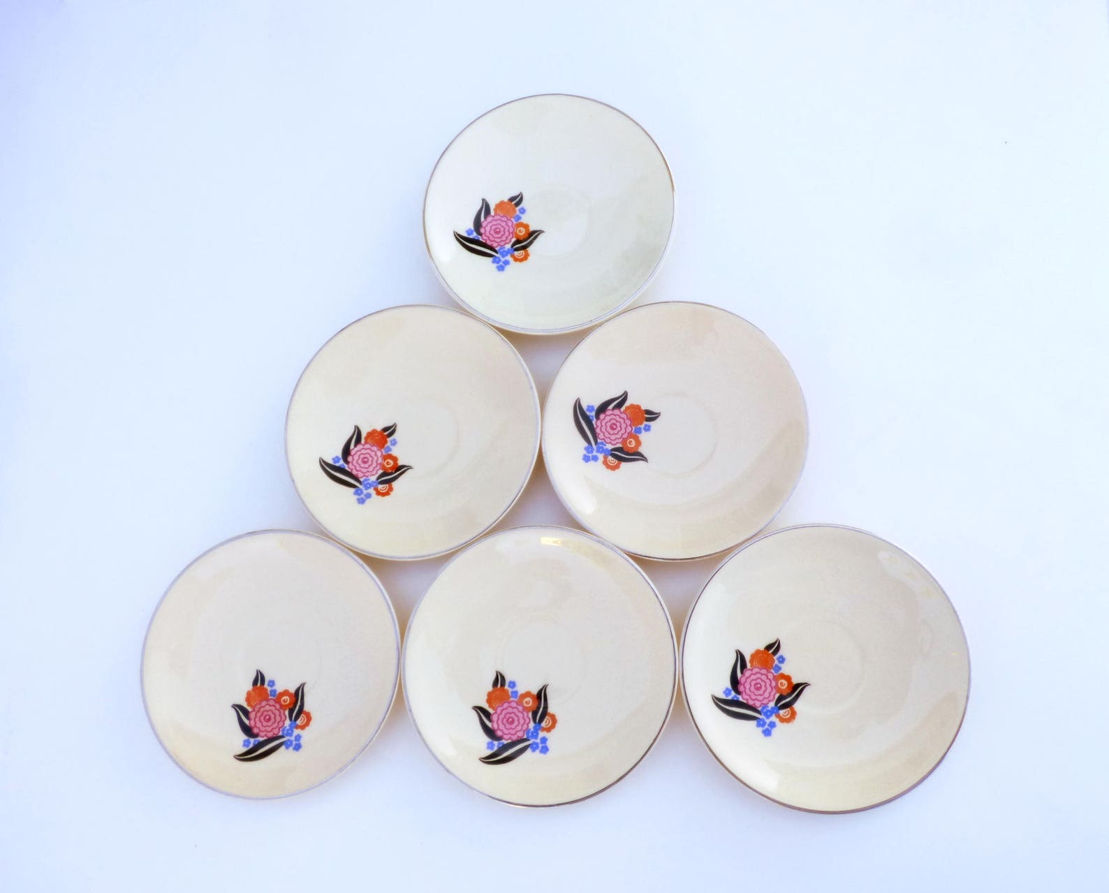 Art Deco Leigh Ware Coffee Set – Arosa Floral Demitasse Cups, Umbertone ...