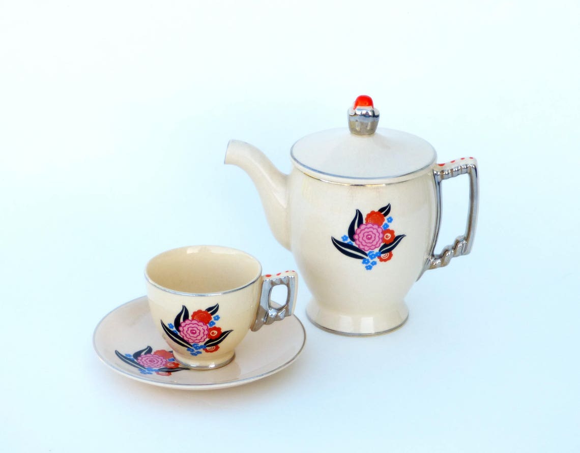 Art Deco Leigh Ware Coffee Set – Arosa Floral Demitasse Cups, Umbertone ...