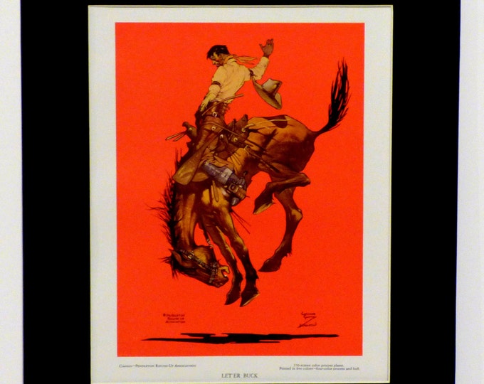 Let Er Buck, 1927 Wallace Smith Pendleton Rodeo Print, Vivid 5-color ...