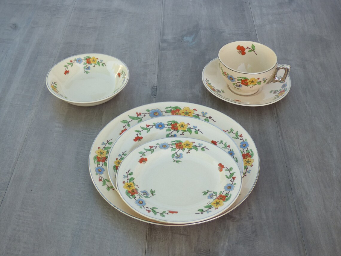Vintage Leigh Ware Springtime Art Deco Dinnerware Set for 12: | Etsy
