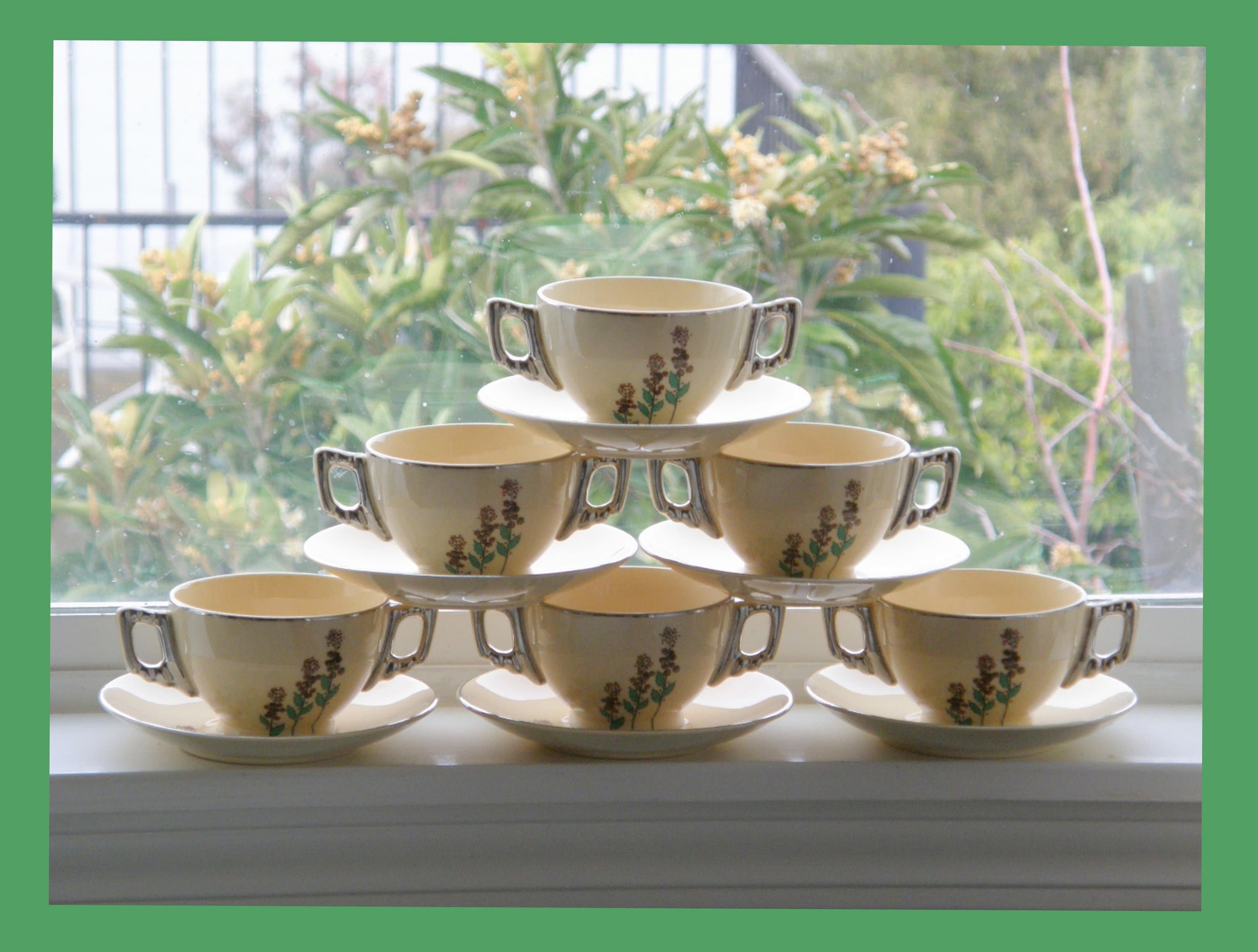 Set of 6 Leigh Ware Wildflower Moderne 2-Handled Cups w/ | Etsy