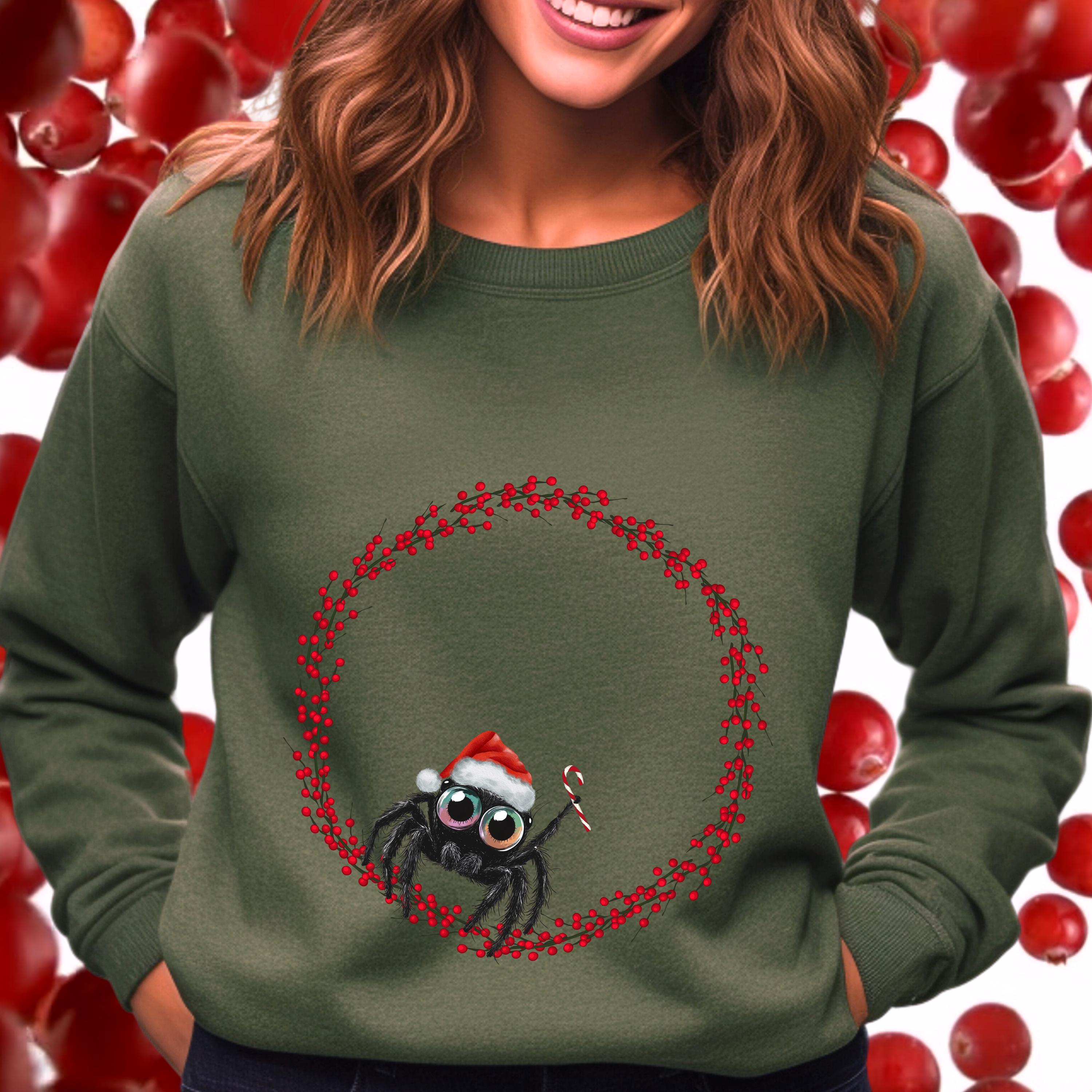 Santa Jumping SPIDER Cranberry Wreath - Casual Chic Crewneck Sweatshirt ...
