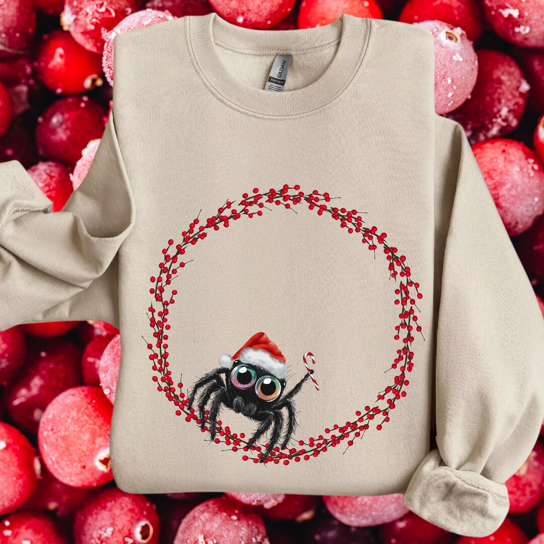 Santa Jumping SPIDER Cranberry Wreath - Casual Chic Crewneck Sweatshirt ...