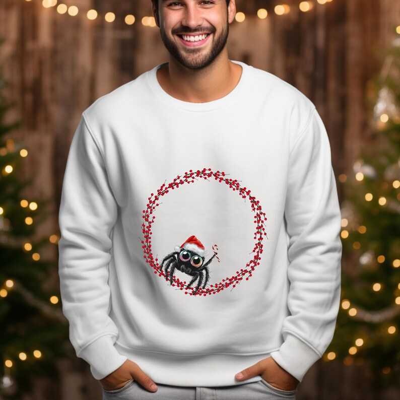 Santa Jumping SPIDER Cranberry Wreath - Casual Chic Crewneck Sweatshirt ...