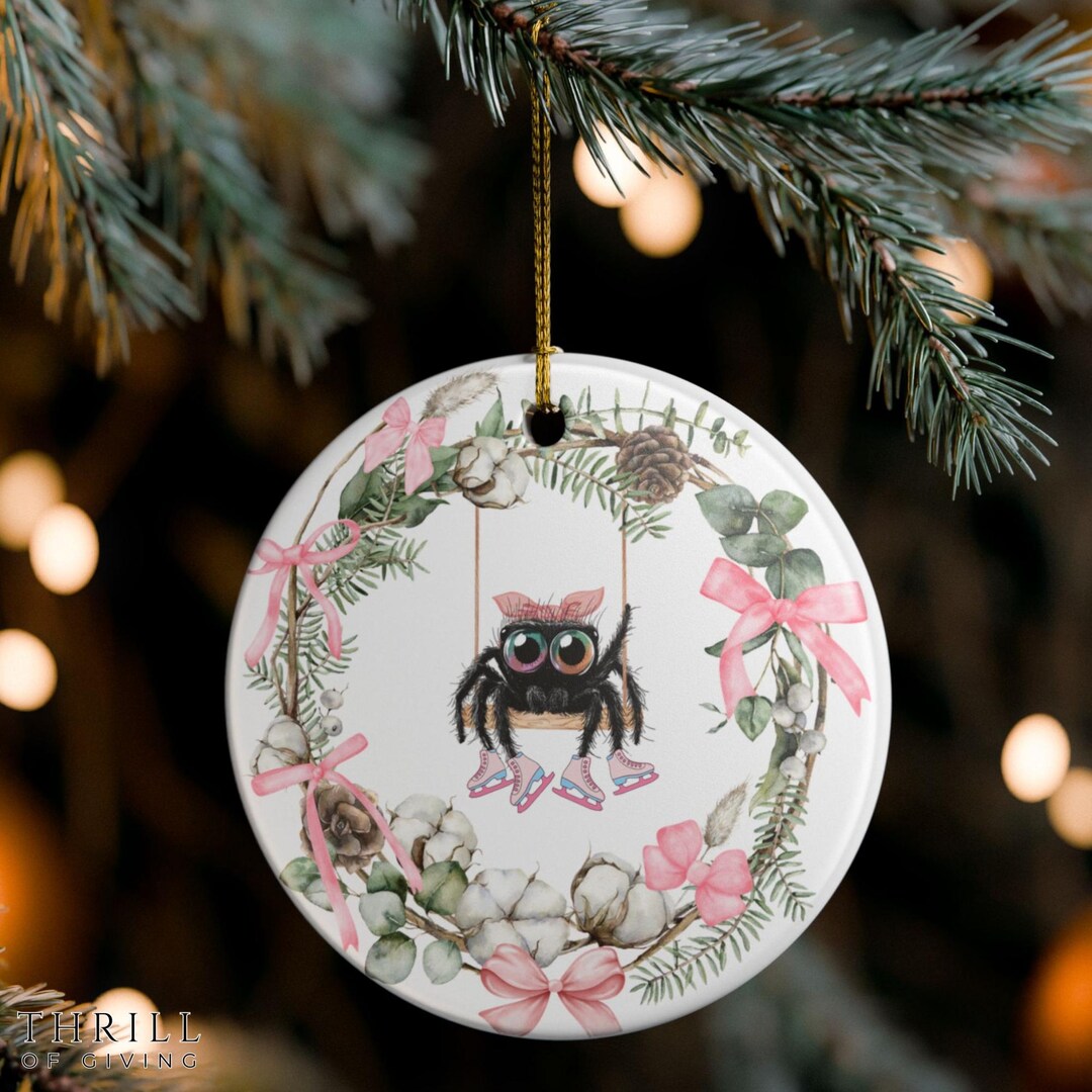Pink Bow Wreath Spider Ornament - Ice Skating Spider Lover Gift ...