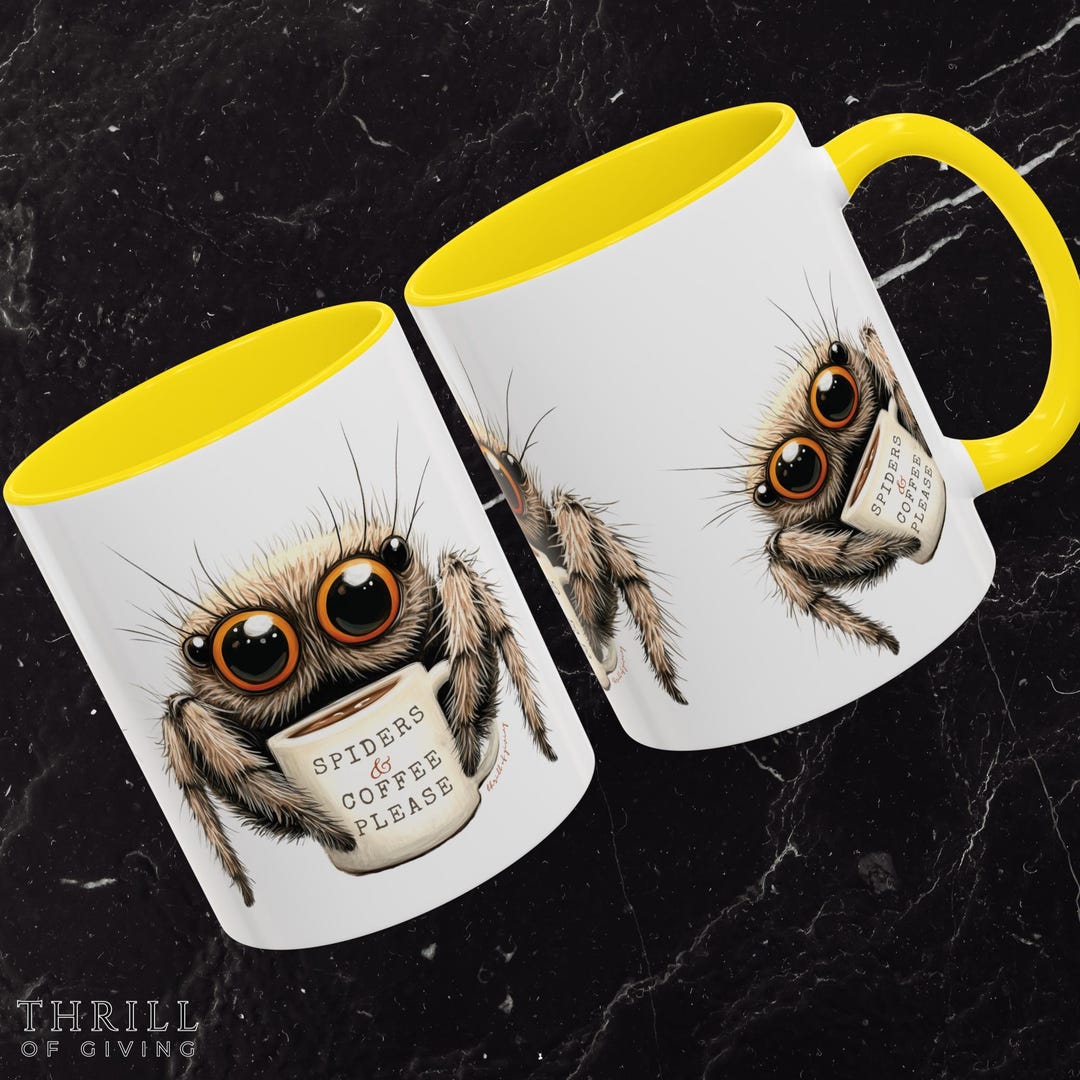 Spiders & Coffee Please MUG - Cute Jumping Spider Mug, Quirky Coffee ...