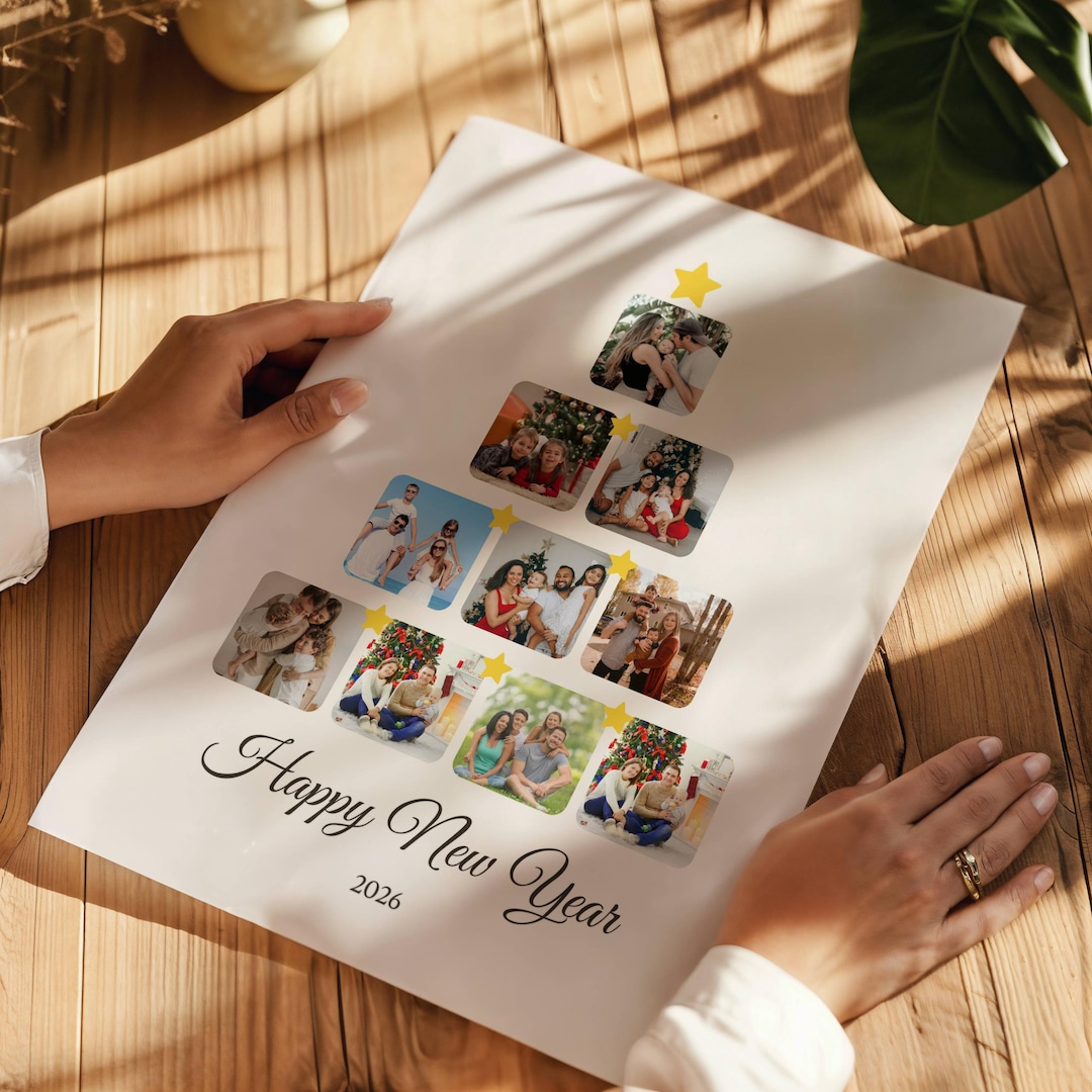 Custom Family Photo Christmas Tree Print: Holiday Wall Art (digital ...