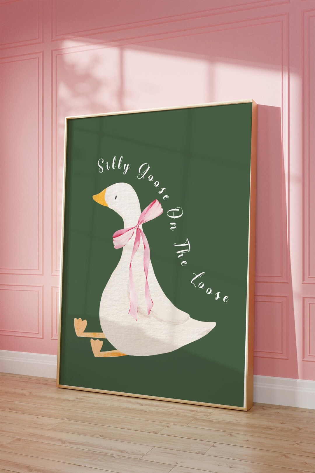 Silly Goose Wall Art Cute Goose Poster Sage Green Nursery Decor Farm ...