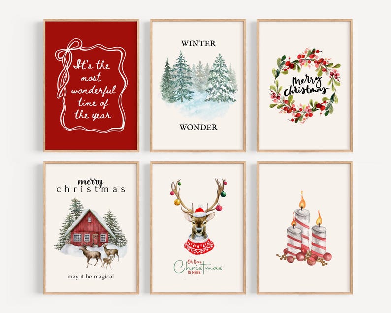 Christmas Gallery Wall Art Prints: Preppy Coquette Holiday Decor ...
