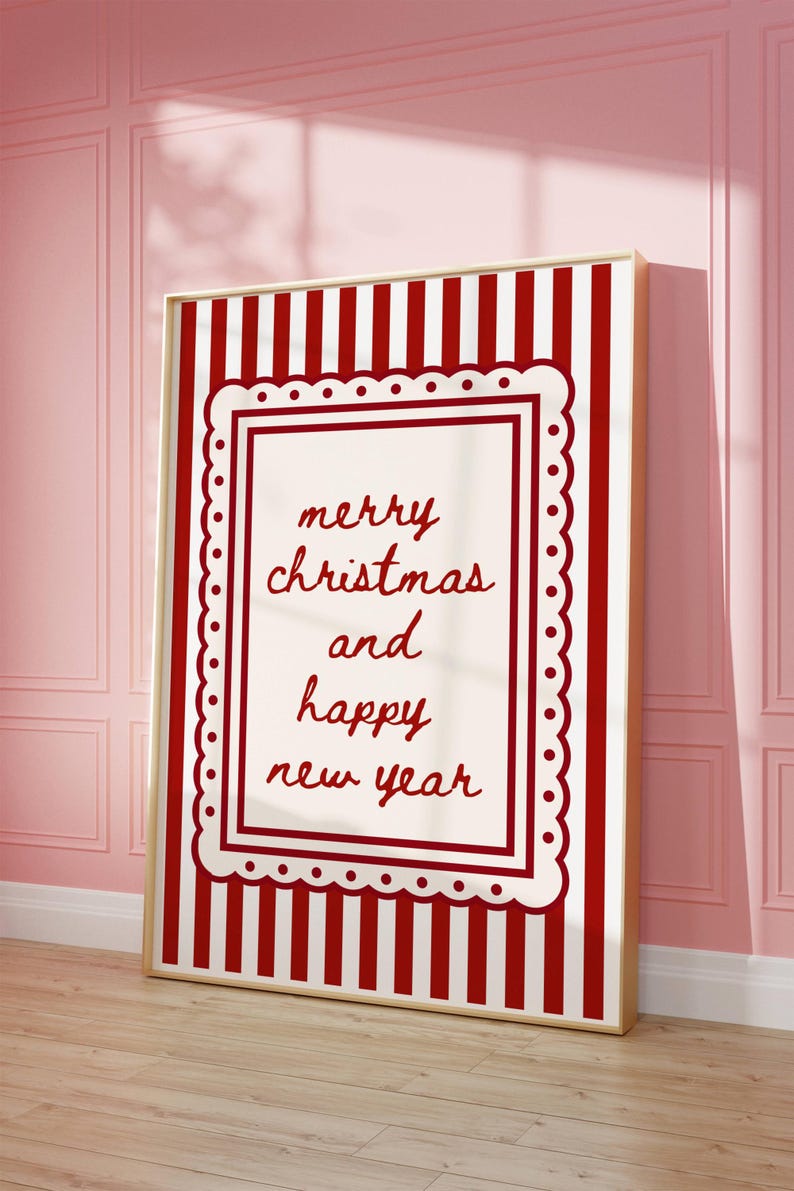 Red Merry Christmas Printable Wall Art: Minimalist Holiday Decor (PDF ...