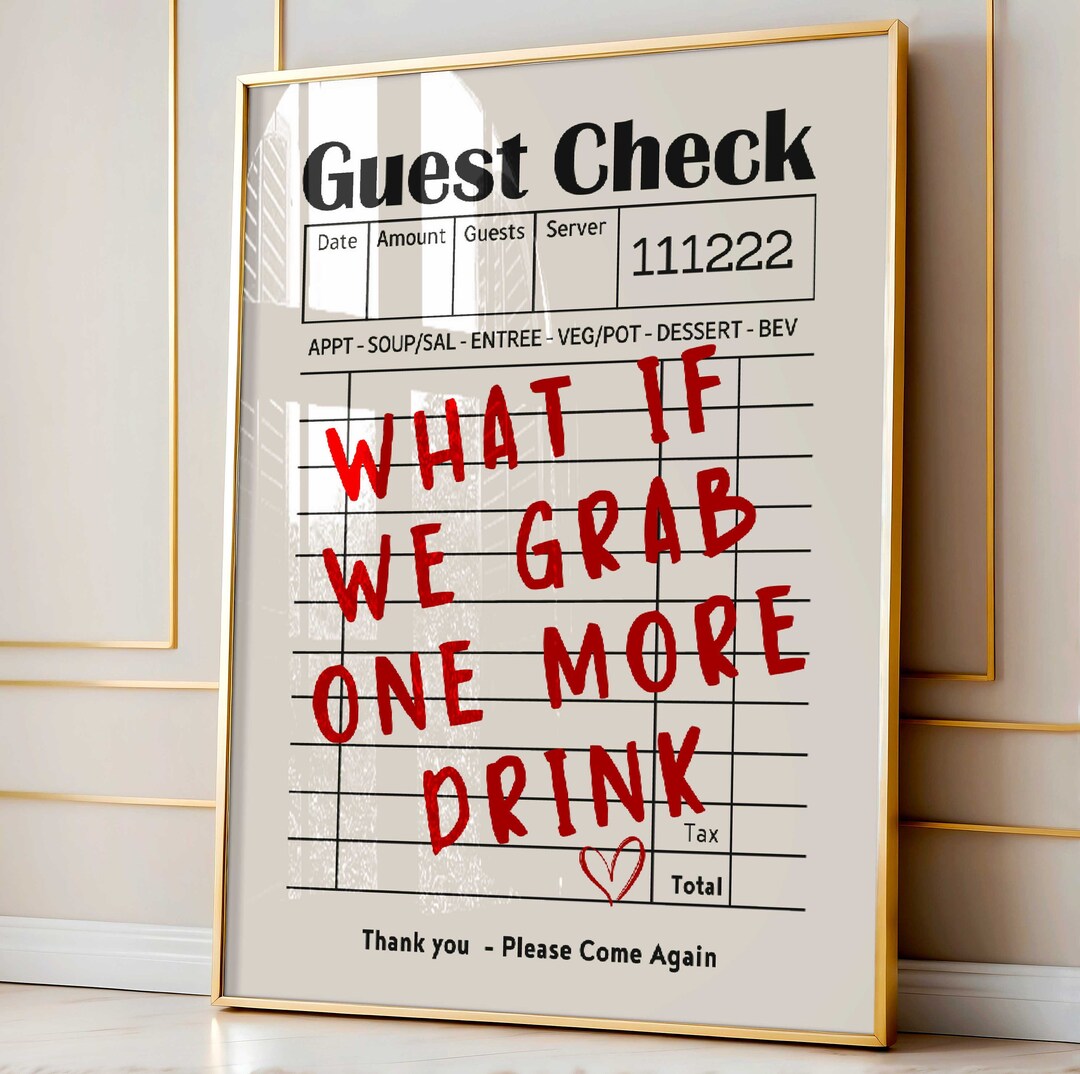 One More Drink Guest Check Art Print, Retro Bar Decor (digital Download ...