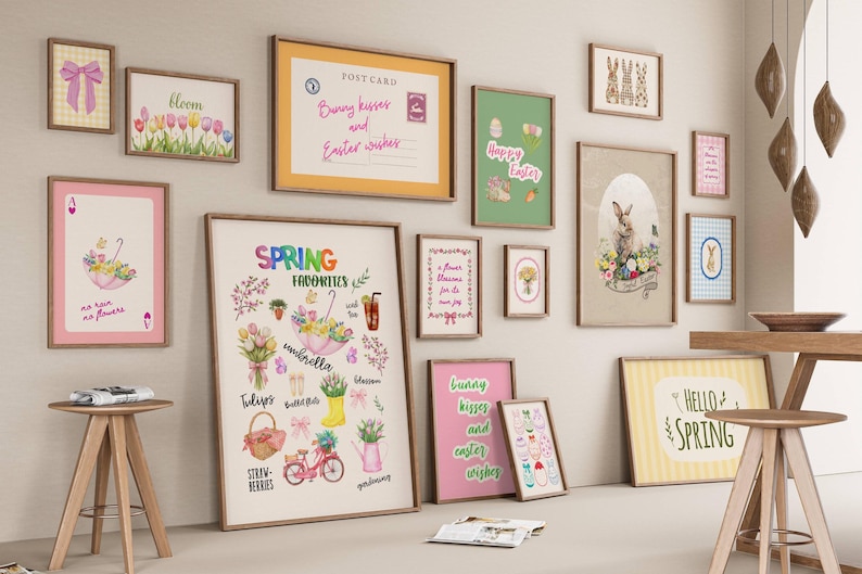 Easter Bunny Floral Gallery Wall Art Set (digital Download) - Etsy
