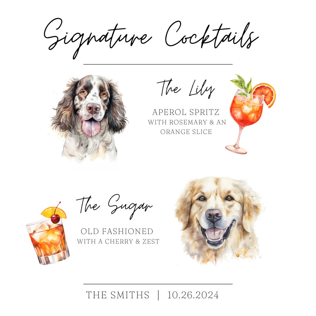 Signature Cocktail Sign or Table Card, Wedding, Event, Springer Spaniel ...