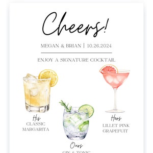 Cheers Signature Drink Bar Sign 8x10, His Hers & Ours, Wedding or ...