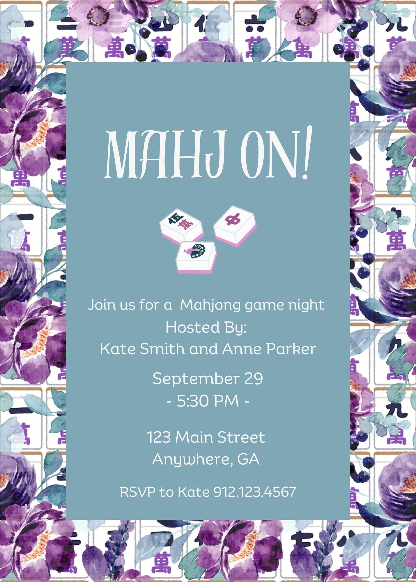 Mahjong Invite, Mahj On, Game Night Invite, Girls Night, 5x7, Preppy ...