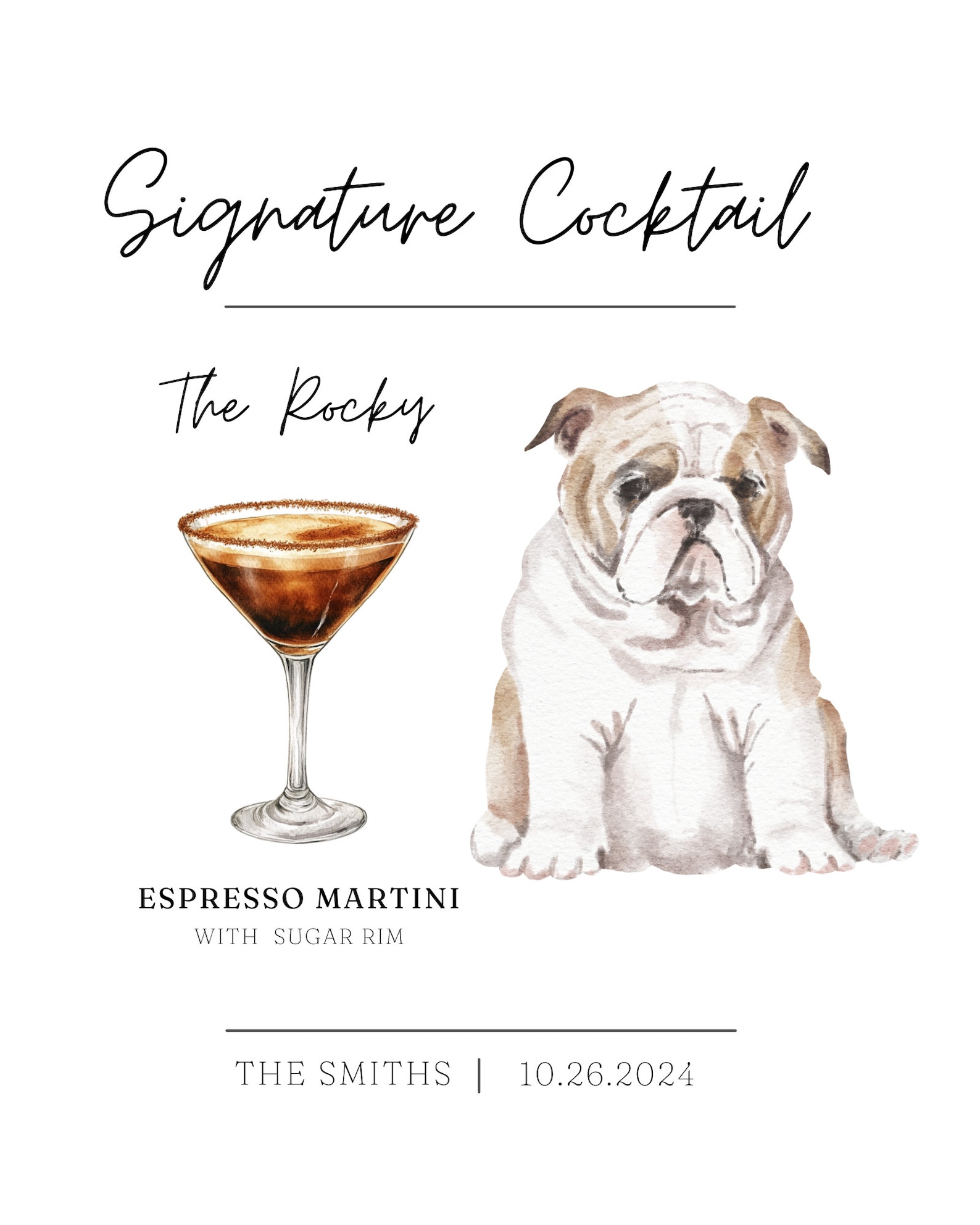 Signature Drink Sign, Bulldog, Espresso Martini, Personalized Cocktail ...