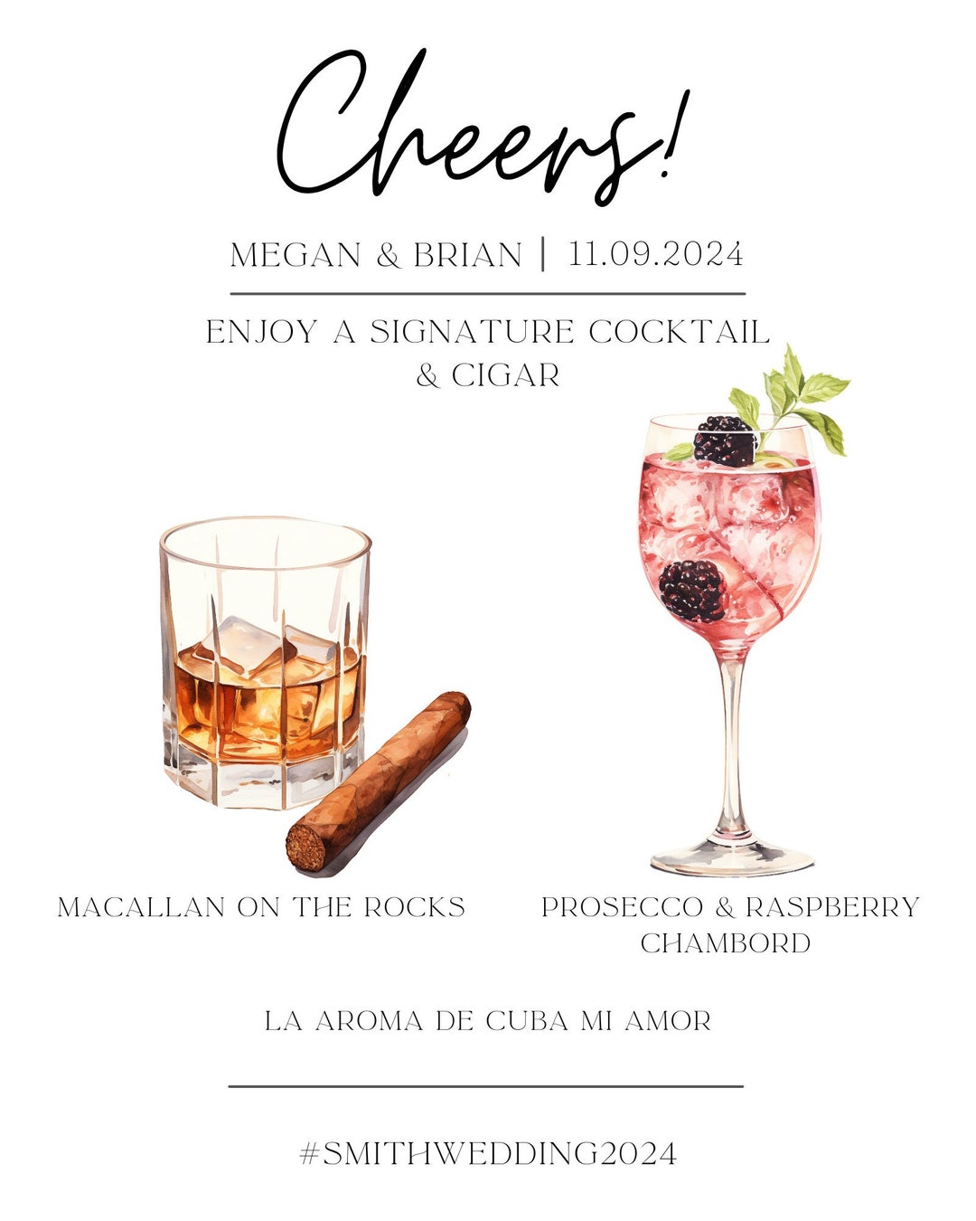 Cheers Signature Drinks and Cigar Bar Sign, 8x10, Cocktails, His & Hers ...