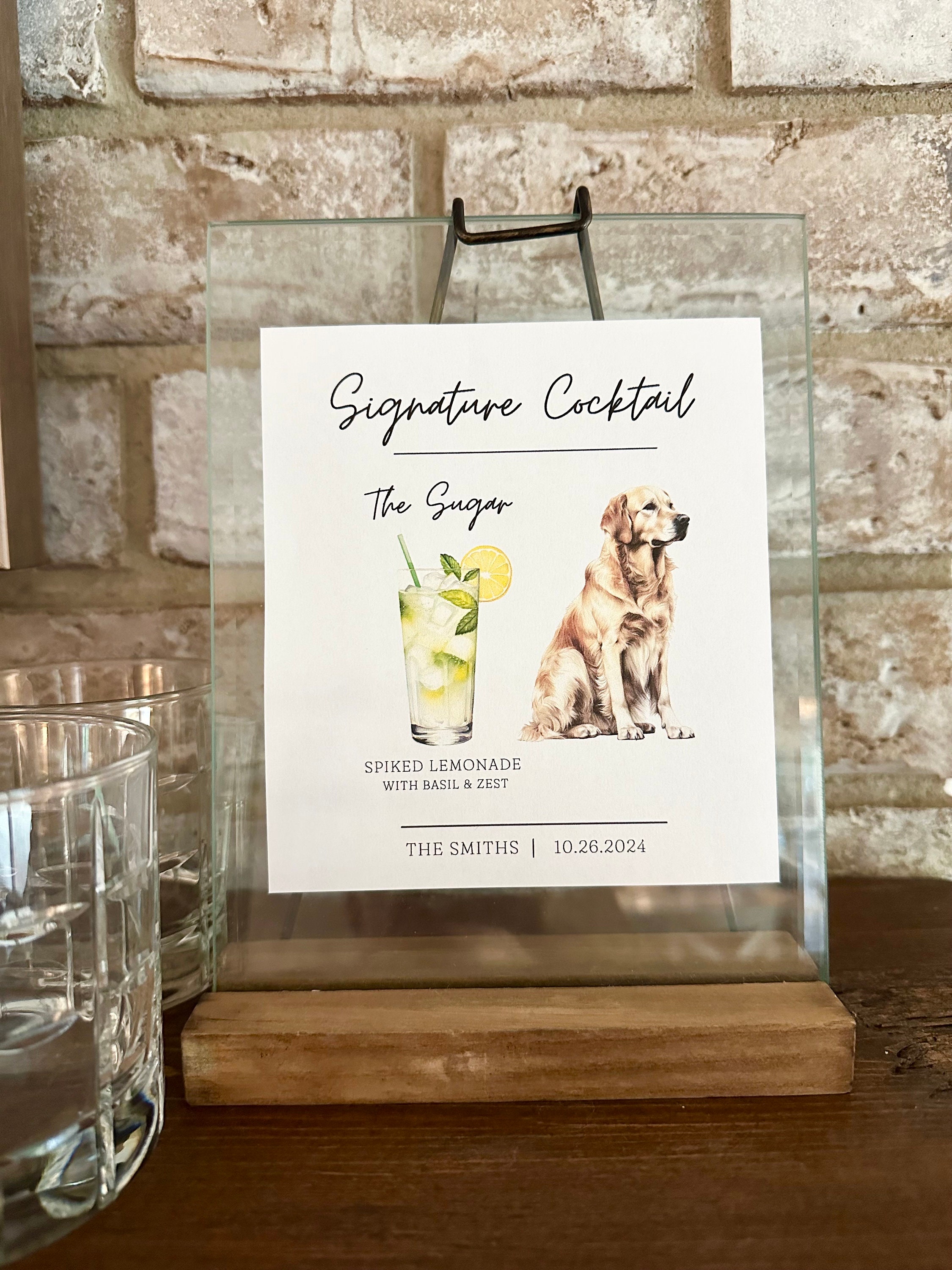 Square Signature Drink Bar Sign Table Card, Golden Retriever, Spiked ...