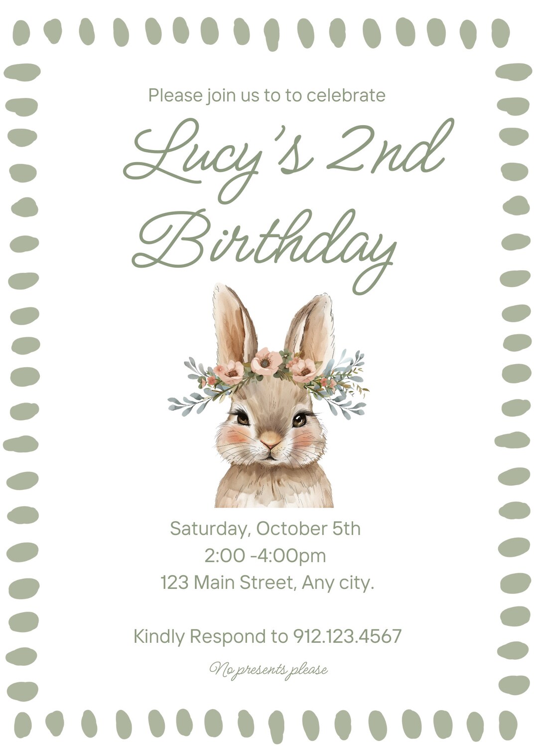Boho Bunny Birthday Invite for Boy or Girl, Child or Kid Birthday ...