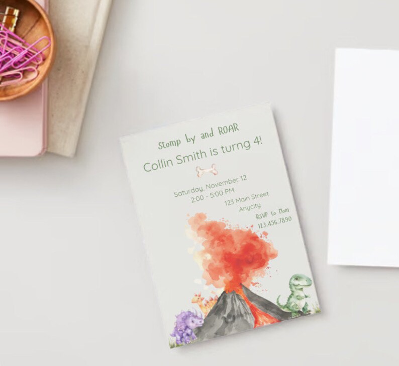 Stomp by and Roar Dinosaur Birthday Party Invite, 5x7, Boy or Girl ...