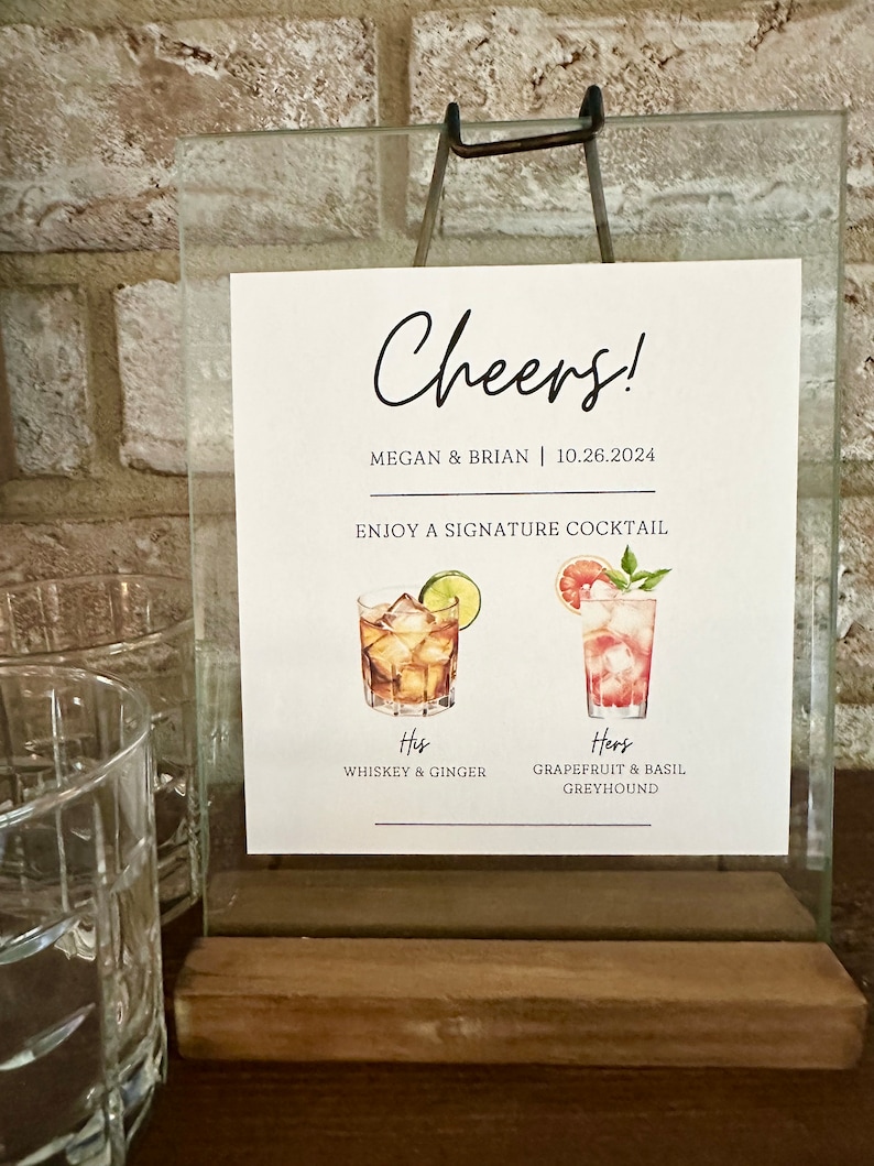 Cheers Signature Drink Bar Sign, Table Card, Old Fashioned, Aperol ...