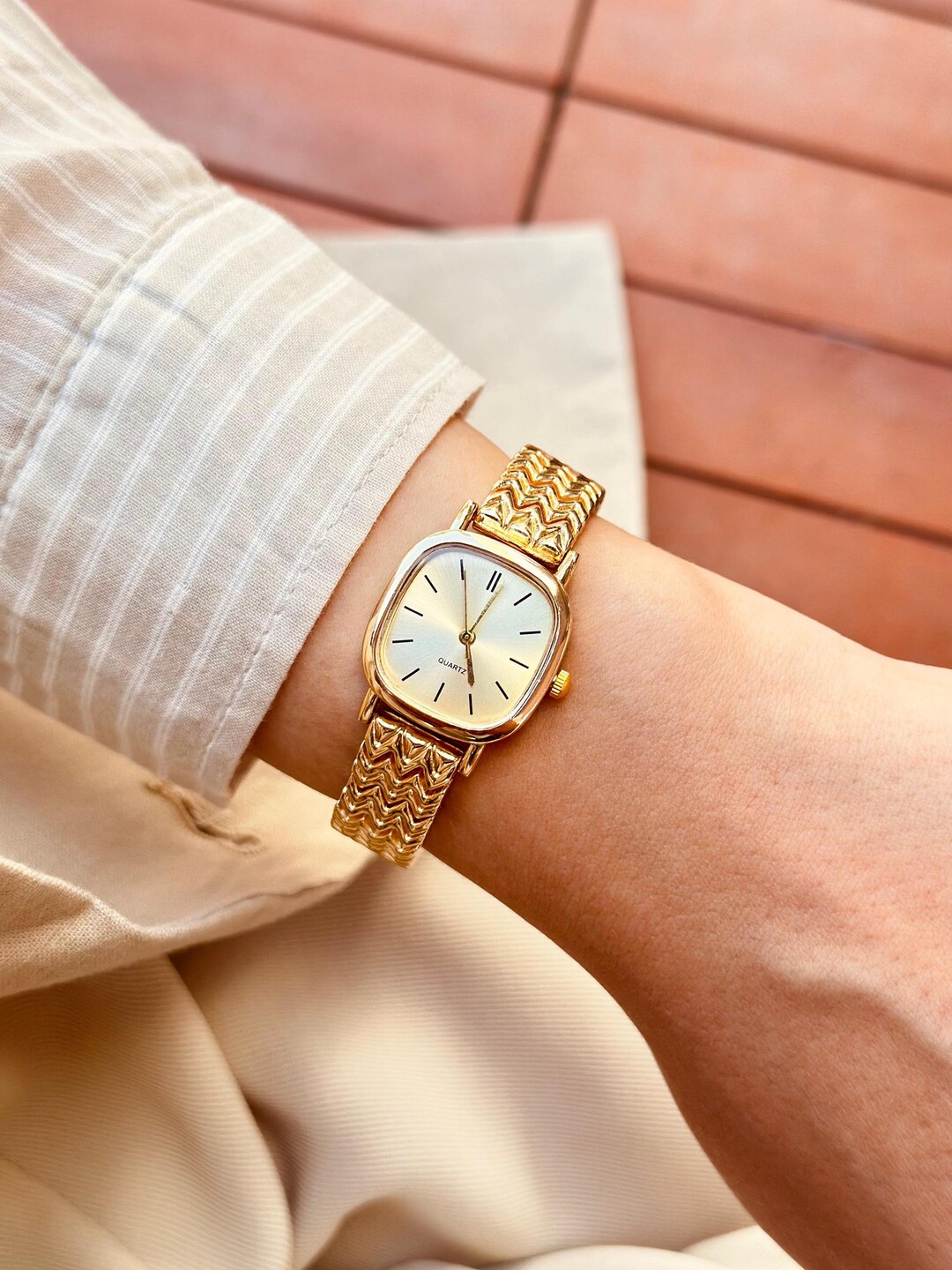 Square Vintage Women Watch, Gold Colour Woman Watch, Present for Her ...