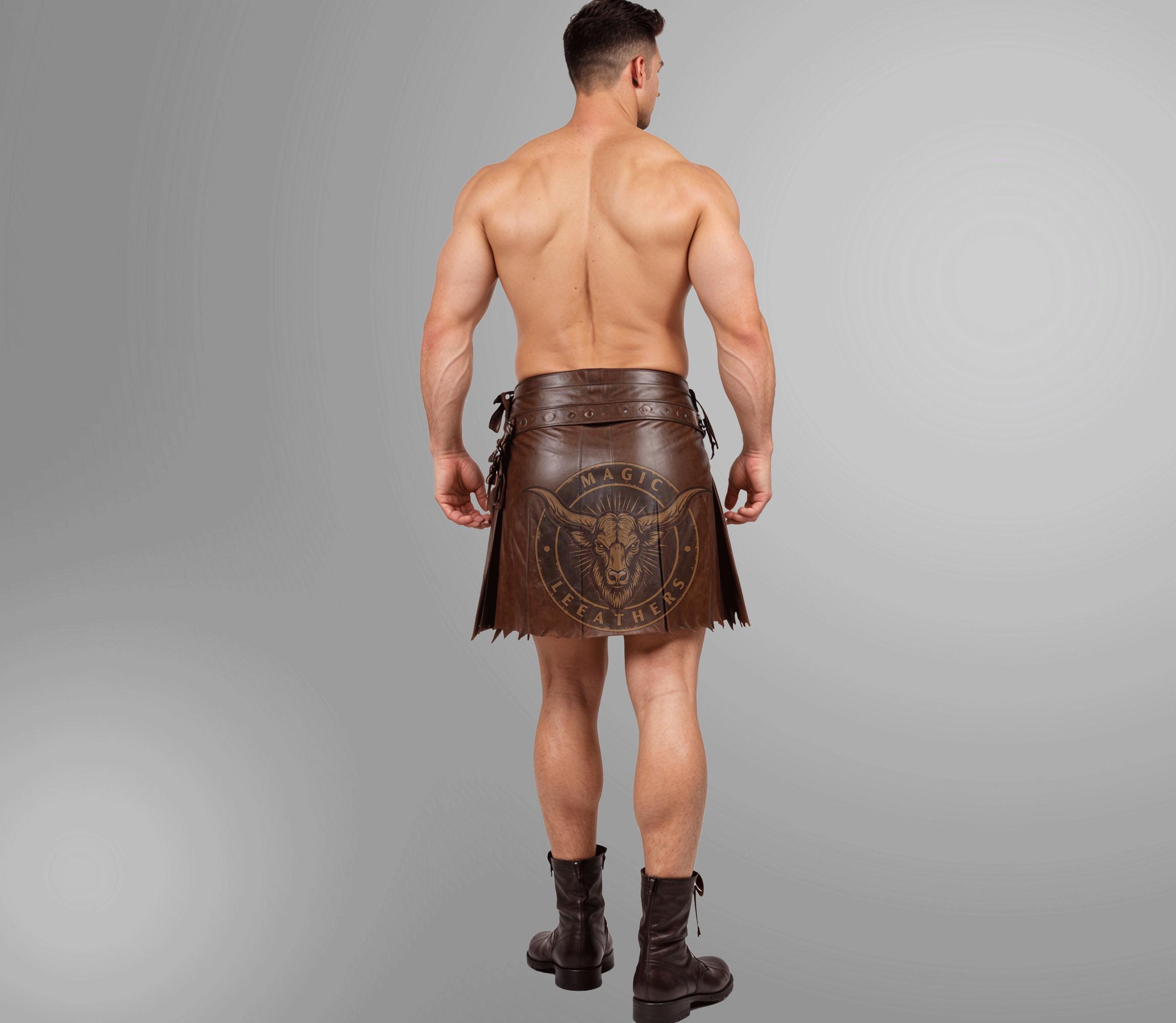 Real Sheepskin Brown Leather Kilt for Men Handmade Brown Leather ...