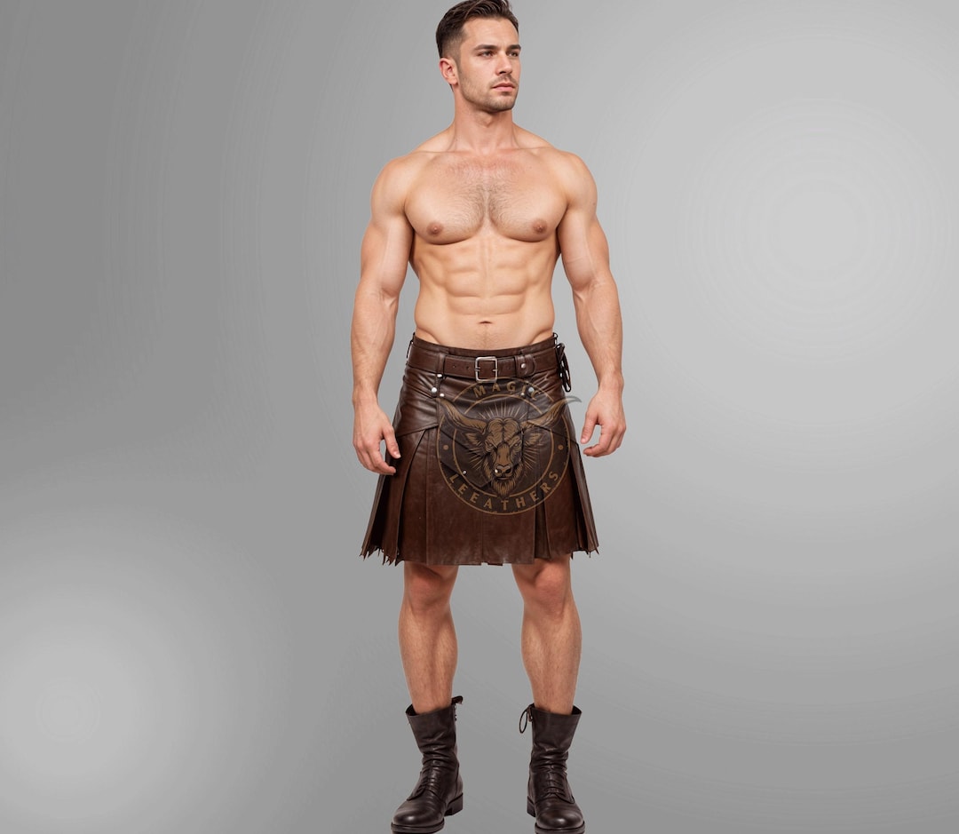 Real Sheepskin Brown Leather Kilt for Men Handmade Brown Leather ...