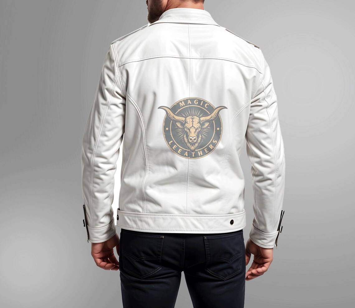 Genuine White Leather Biker Jacket for Men - 100% Real White Leather ...