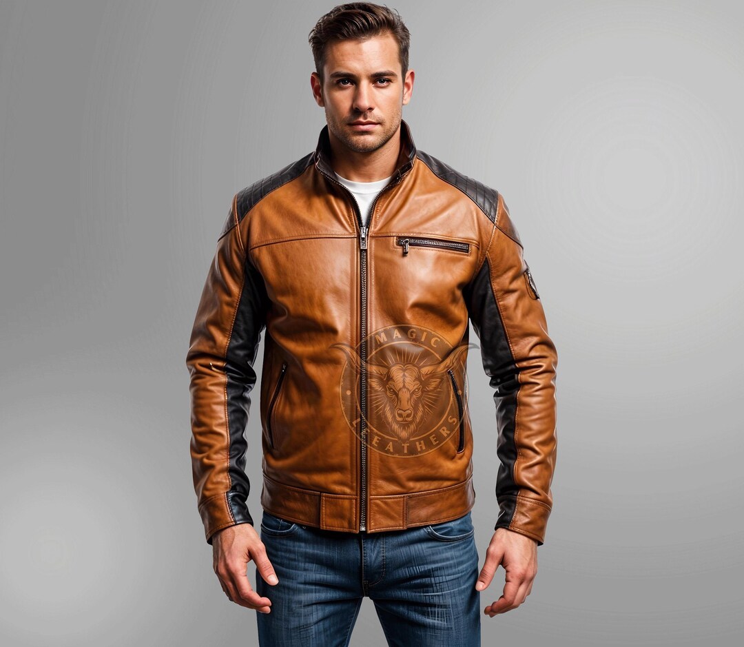 Handmade Brown Leather Biker Jacket for Men Classic Leather Brown ...