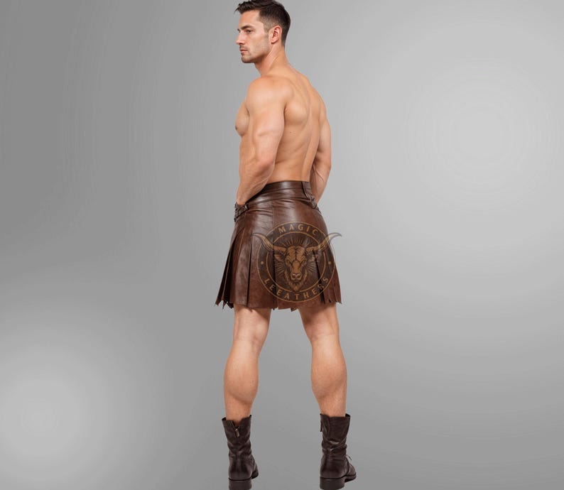 Real Sheepskin Brown Leather Kilt for Men Handmade Brown Leather ...