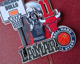 Basketball Cake Topper, Bulls Inspired Cake Topper, Birthday Cake ...