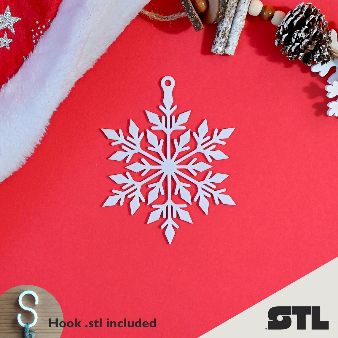 Snowflake STL - 3D Snowflake Design for 3D Printing, Christmas Ornament ...