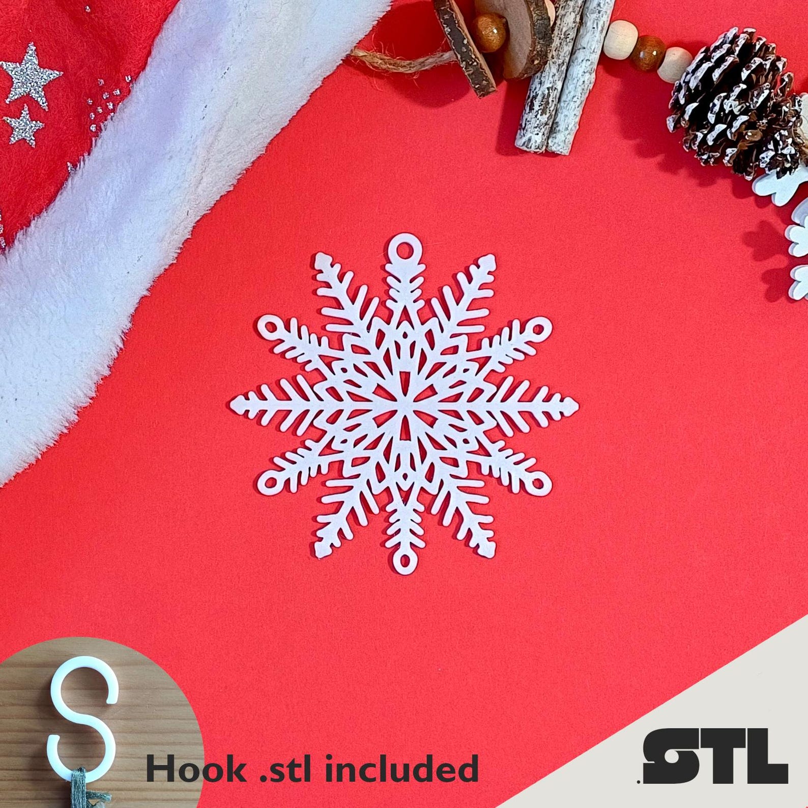 Snowflake STL File for 3D Printing, 3d Christmas Tree Ornament Download ...
