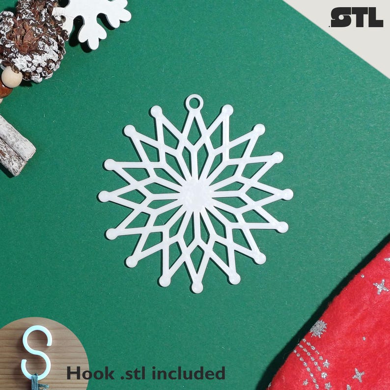 3D Printed Snowflake Ornament, STL Download for DIY Christmas Tree ...