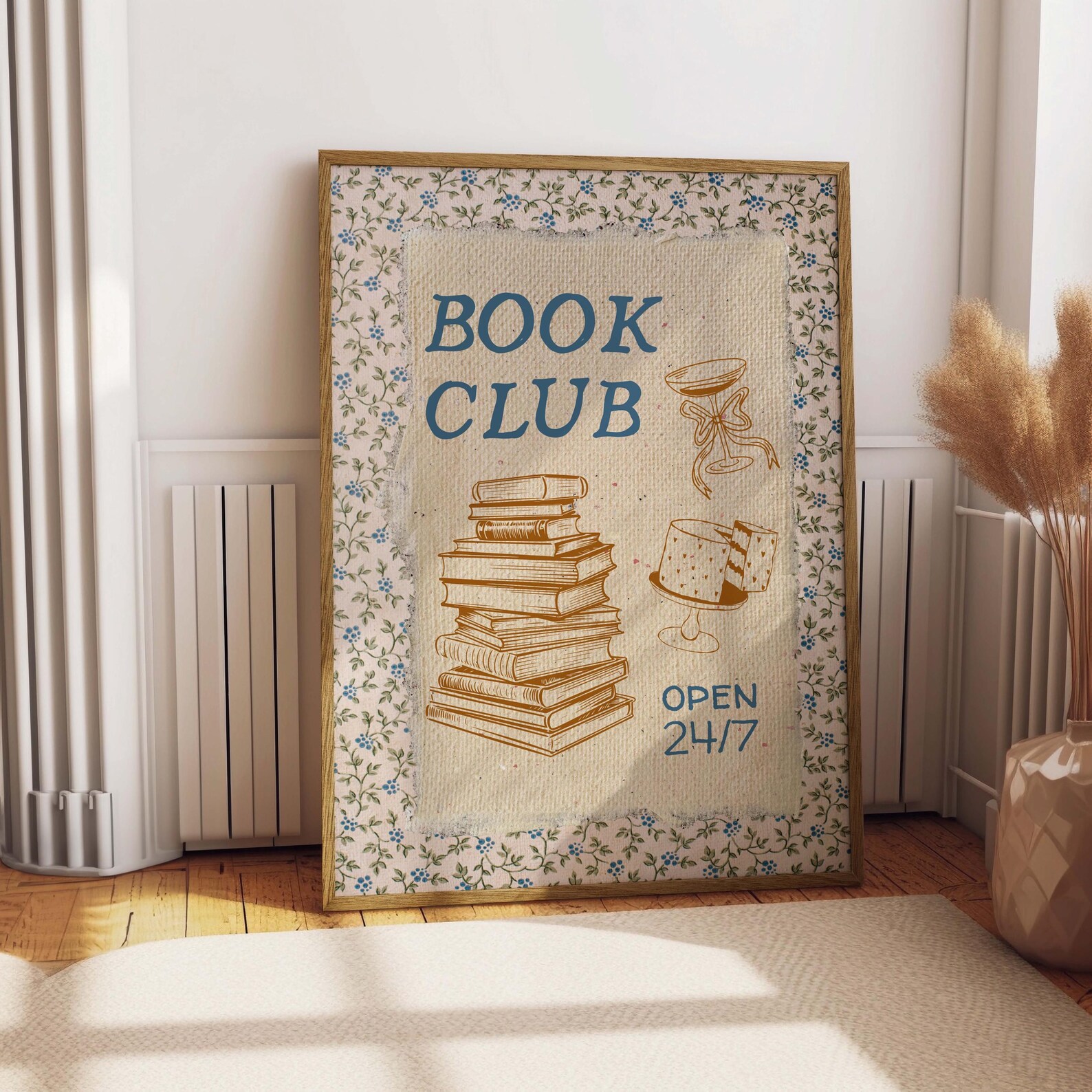 Book Club Digital Print: Vintage Bookish Wall Decor, Reading Room ...
