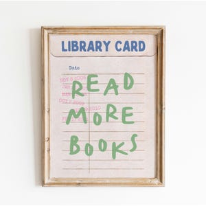 Read More Books Library Card Digital Print: Bookish Decor, Reading Room ...