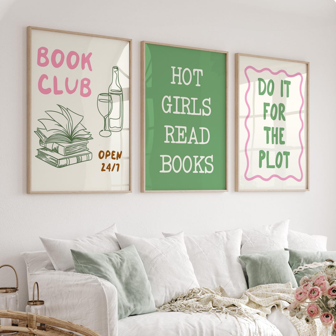 Bookish Gallery Wall, 3 Print Art Bundle, Book Lover Art Prints, Book ...
